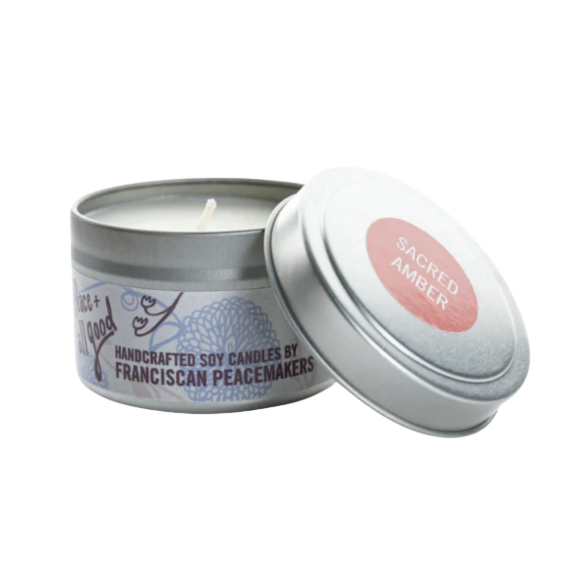 Peace & All Good Sacred Amber Candle (round tin) – Monastery Greetings